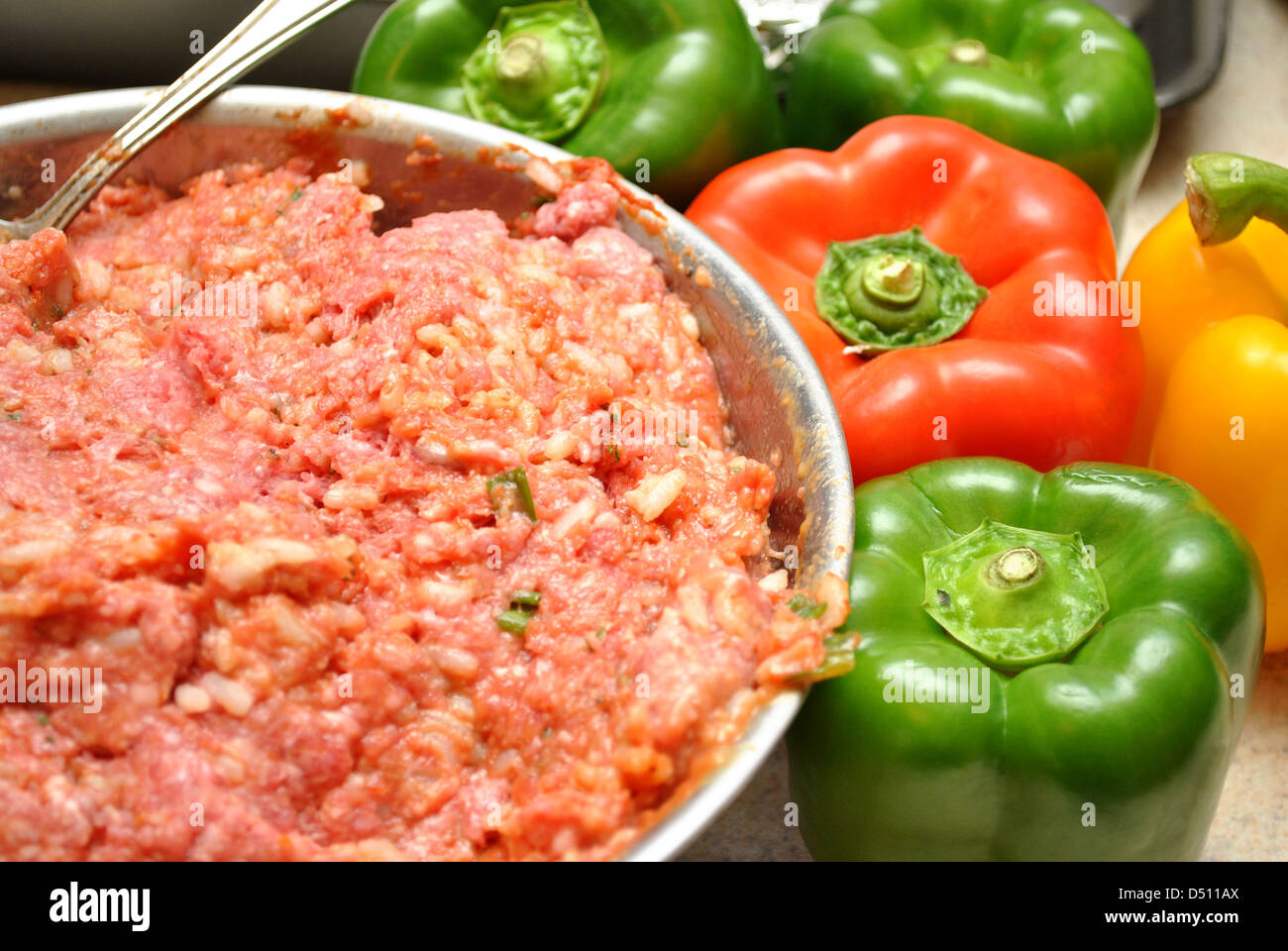 Raw Meat Stuffing for Peppers Stock Photo - Alamy