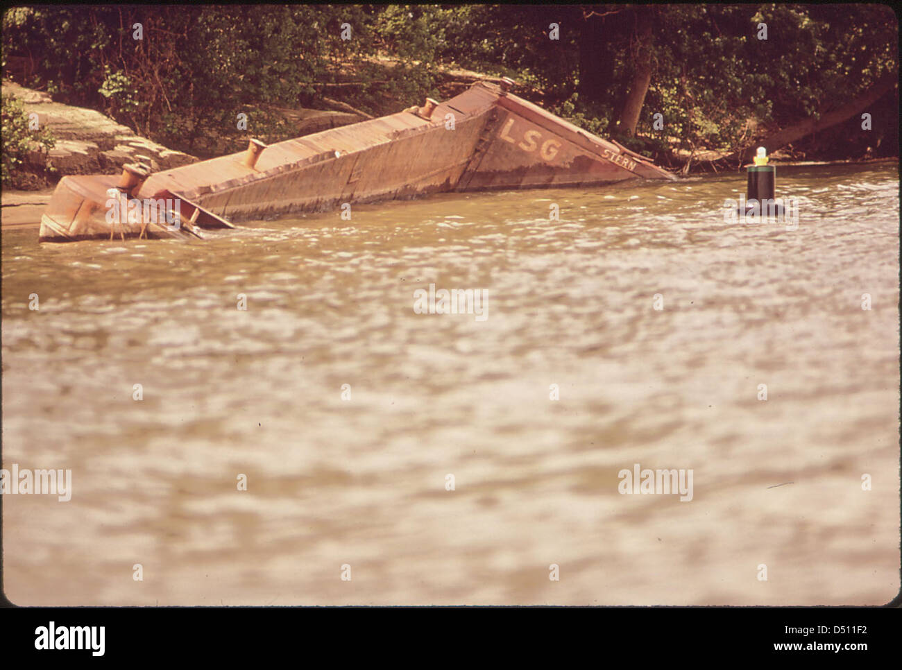 A sunken barge in the Ohio River near Louisville, Kentucky, observed in ...