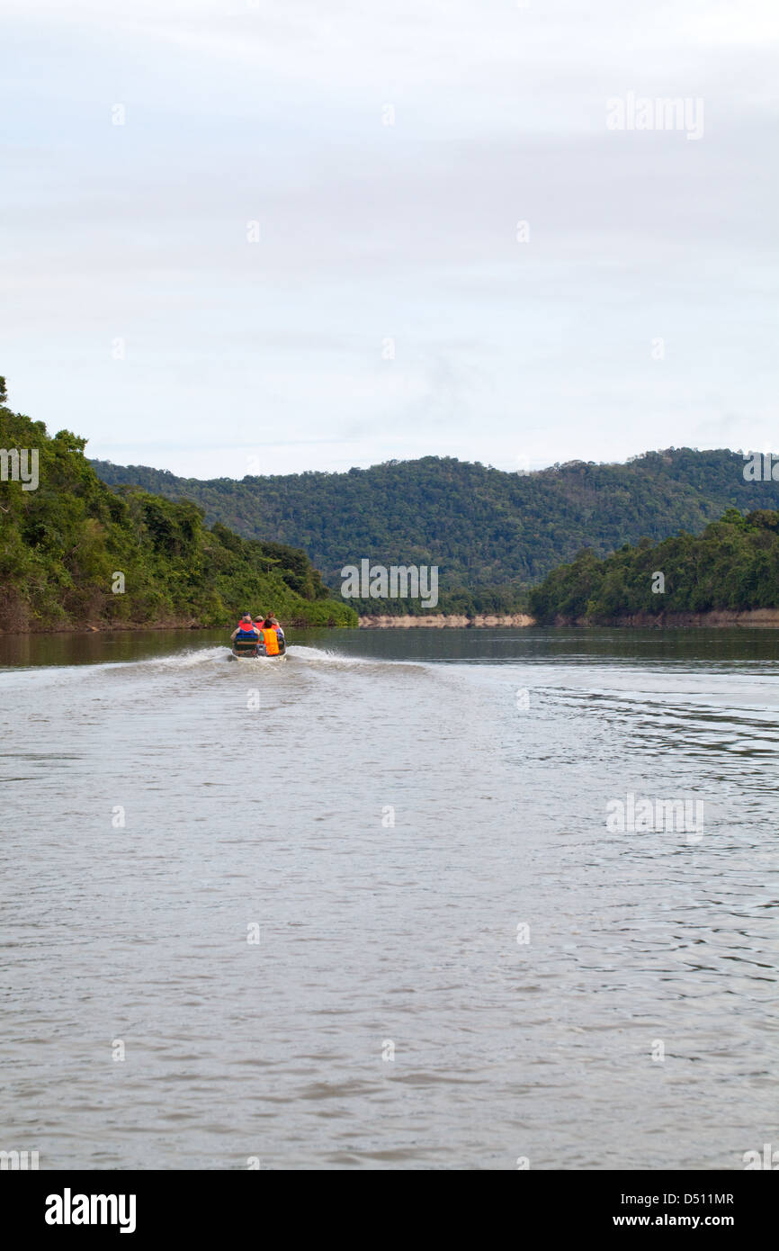 Rupununi River. Travelling by boat, having left Rewa Village and Eco ...