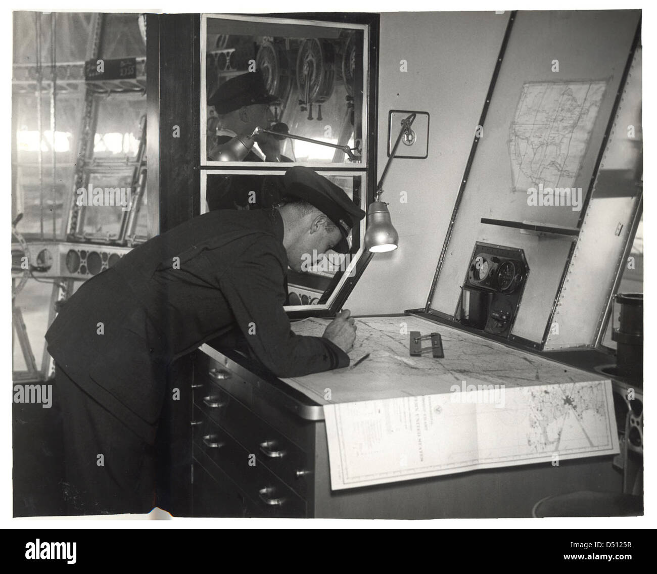 A photograph of the navigation room inside a dirigible, taken around ...