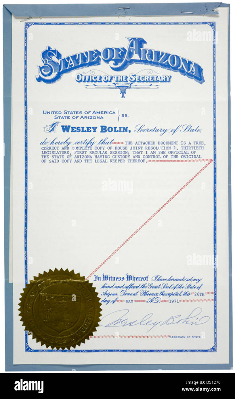 A photograph documenting Arizona's ratification of the 26th Amendment ...