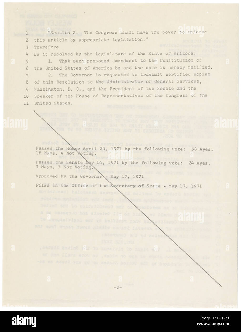 This document records Arizona's ratification of the 26th Amendment on ...
