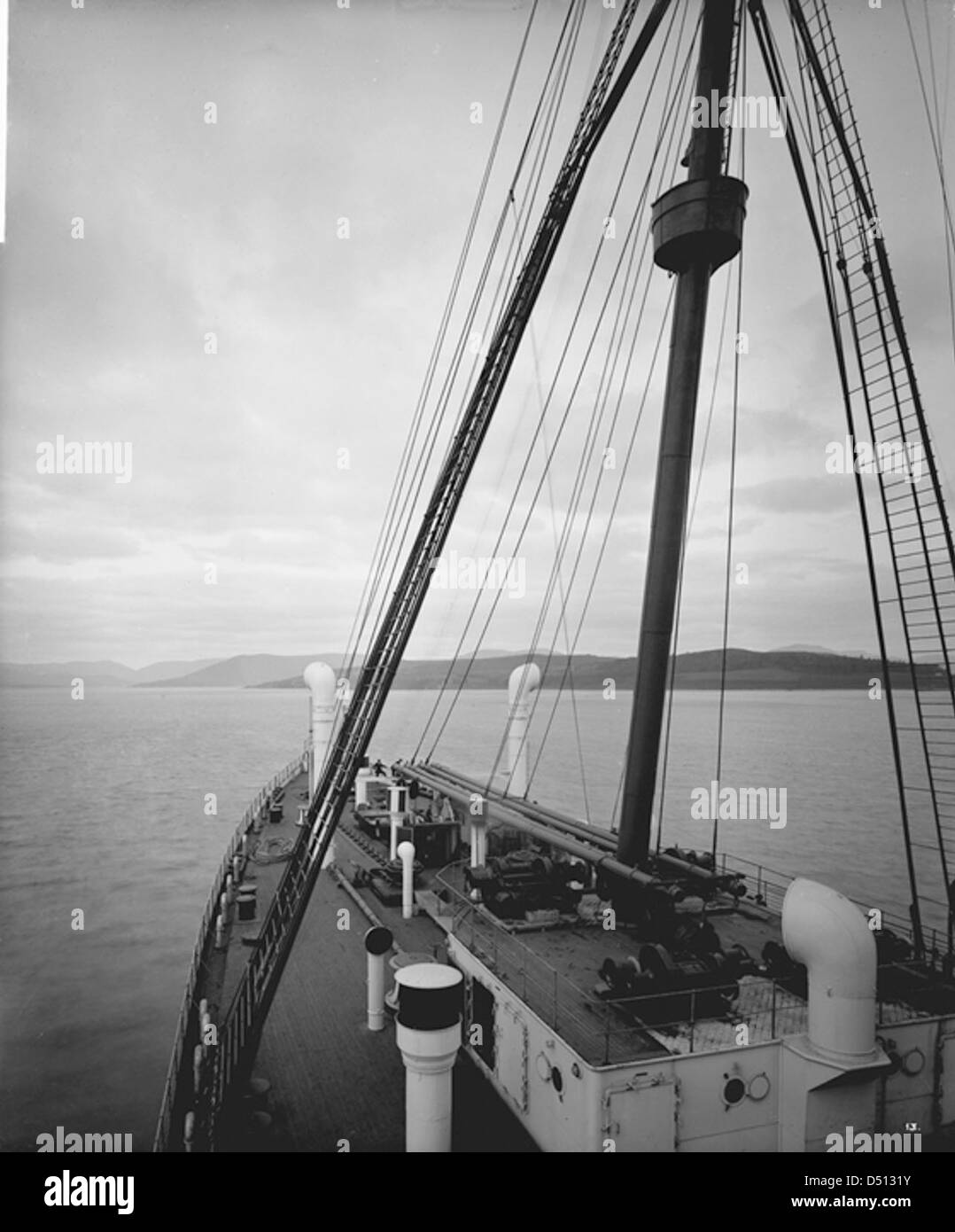 A photograph of the forecastle on the RMS *Aquitania*, an ocean liner ...