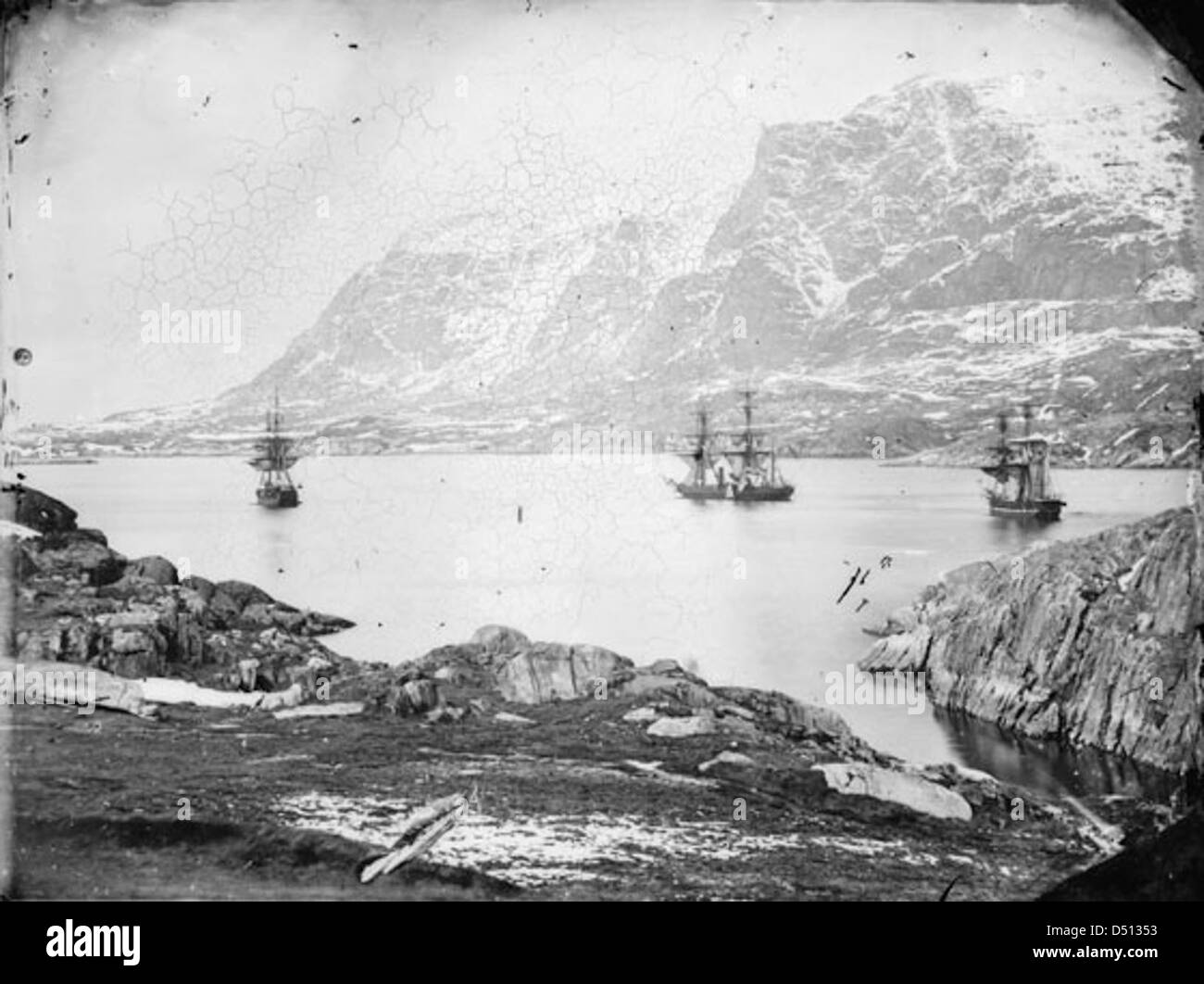 This photograph depicts the HMS 'Phoenix,' 'Talbot,' and 'Diligence ...