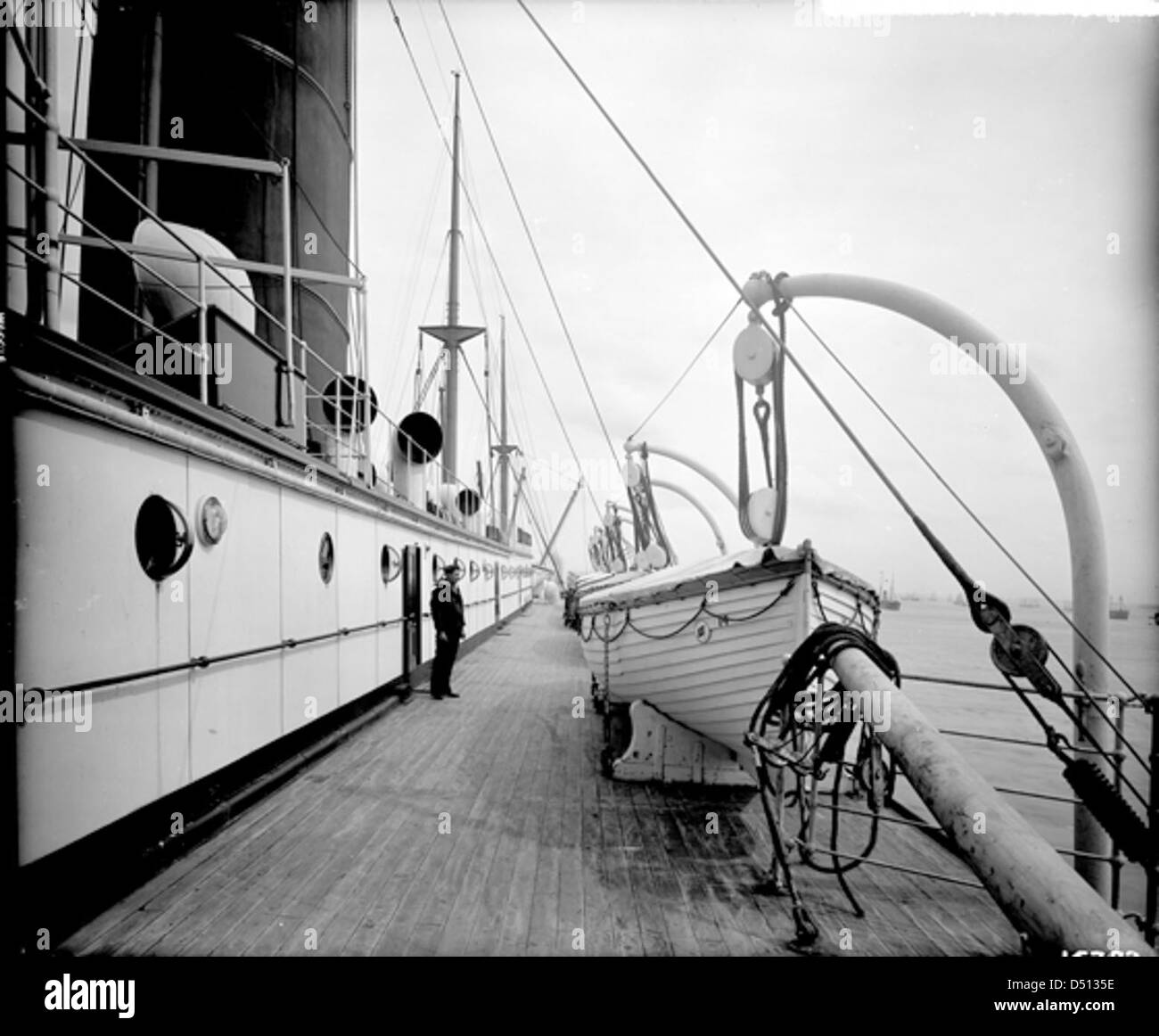 A photograph of the boat deck on the 'Saxonia,' a passenger ship from ...