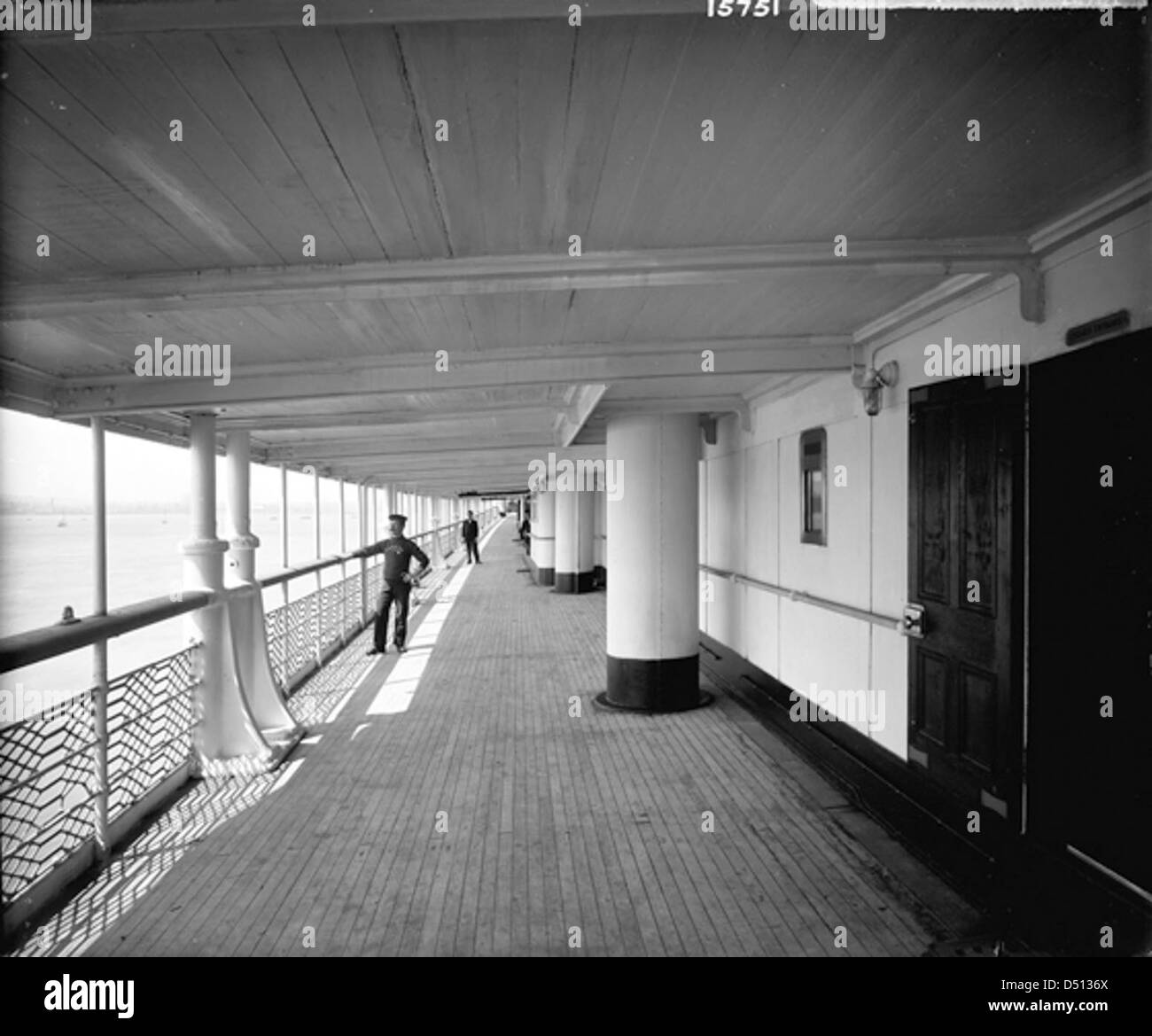 A photograph showing the first-class promenade of the RMS Lucania, once ...