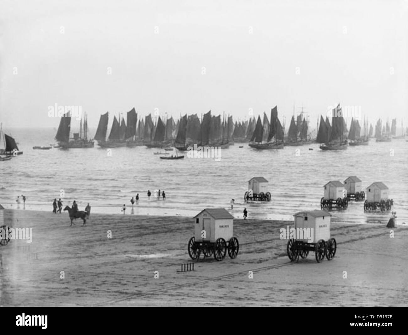 A photograph showing the herring fleet in the harbor of Scarborough ...