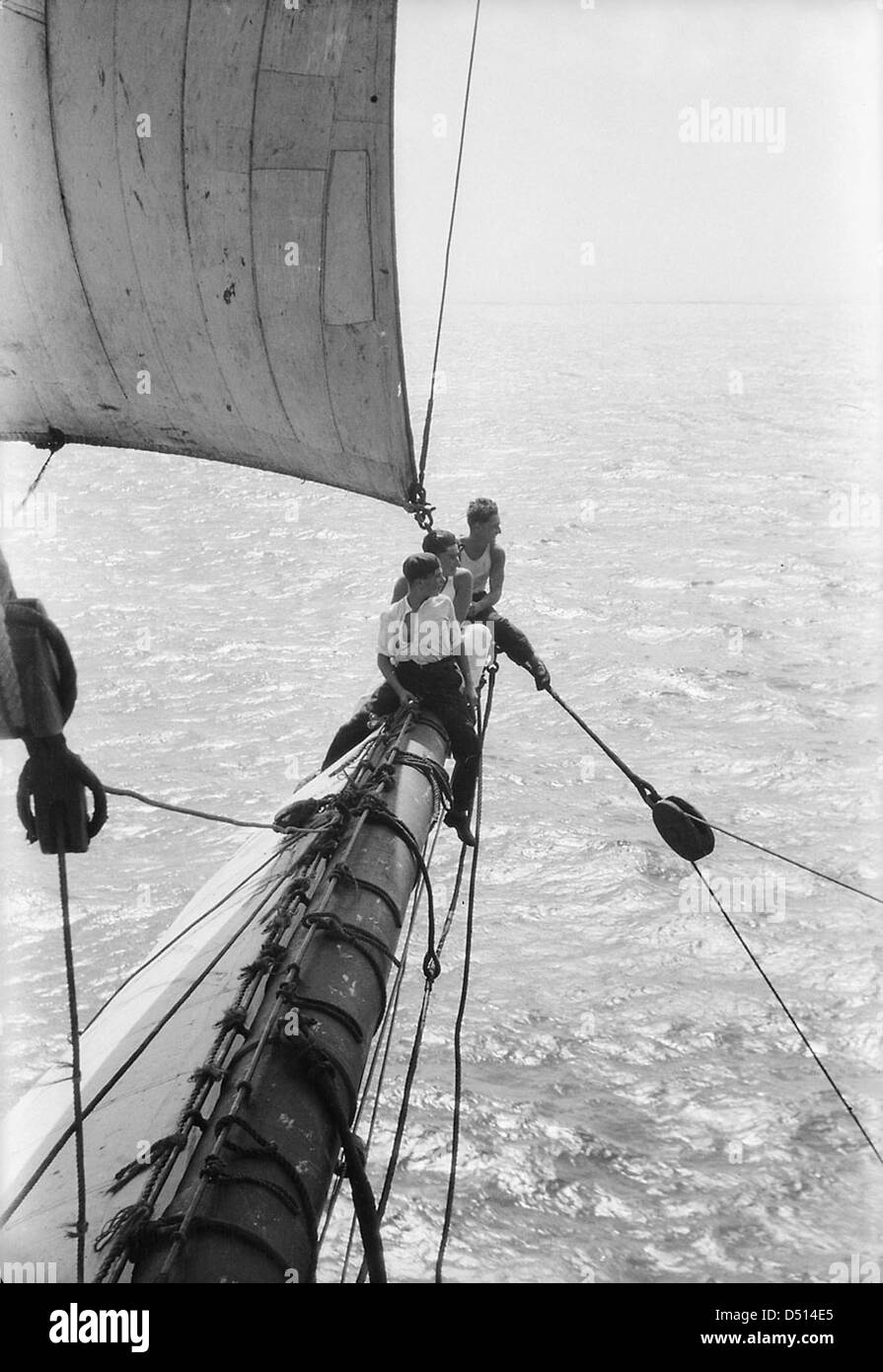 A close-up photograph of the starboard yardarm of the 'Parma,' a ...