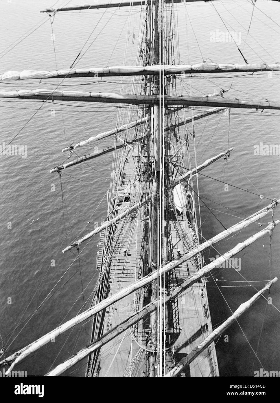 This historical image shows the view from aloft on the 'Parma' while ...