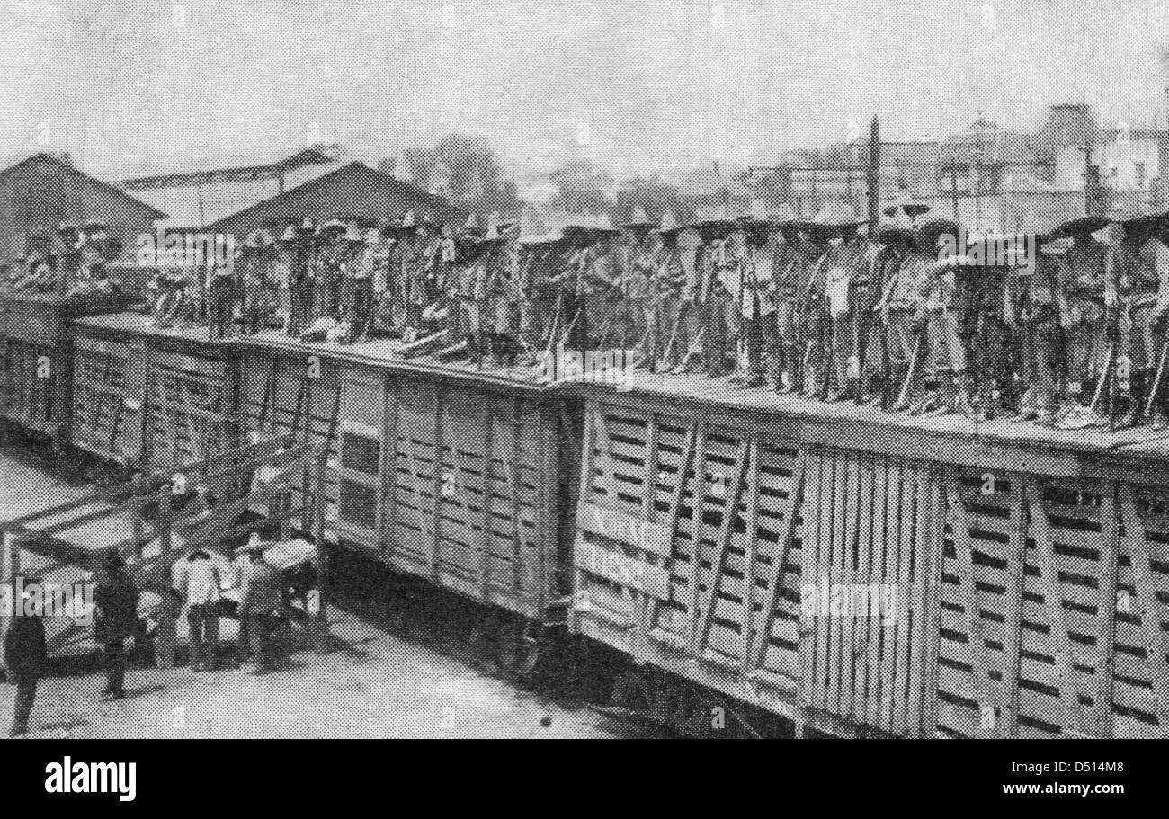 A Unique troop train in Mexico - A train of cattle cars on the Mexican ...