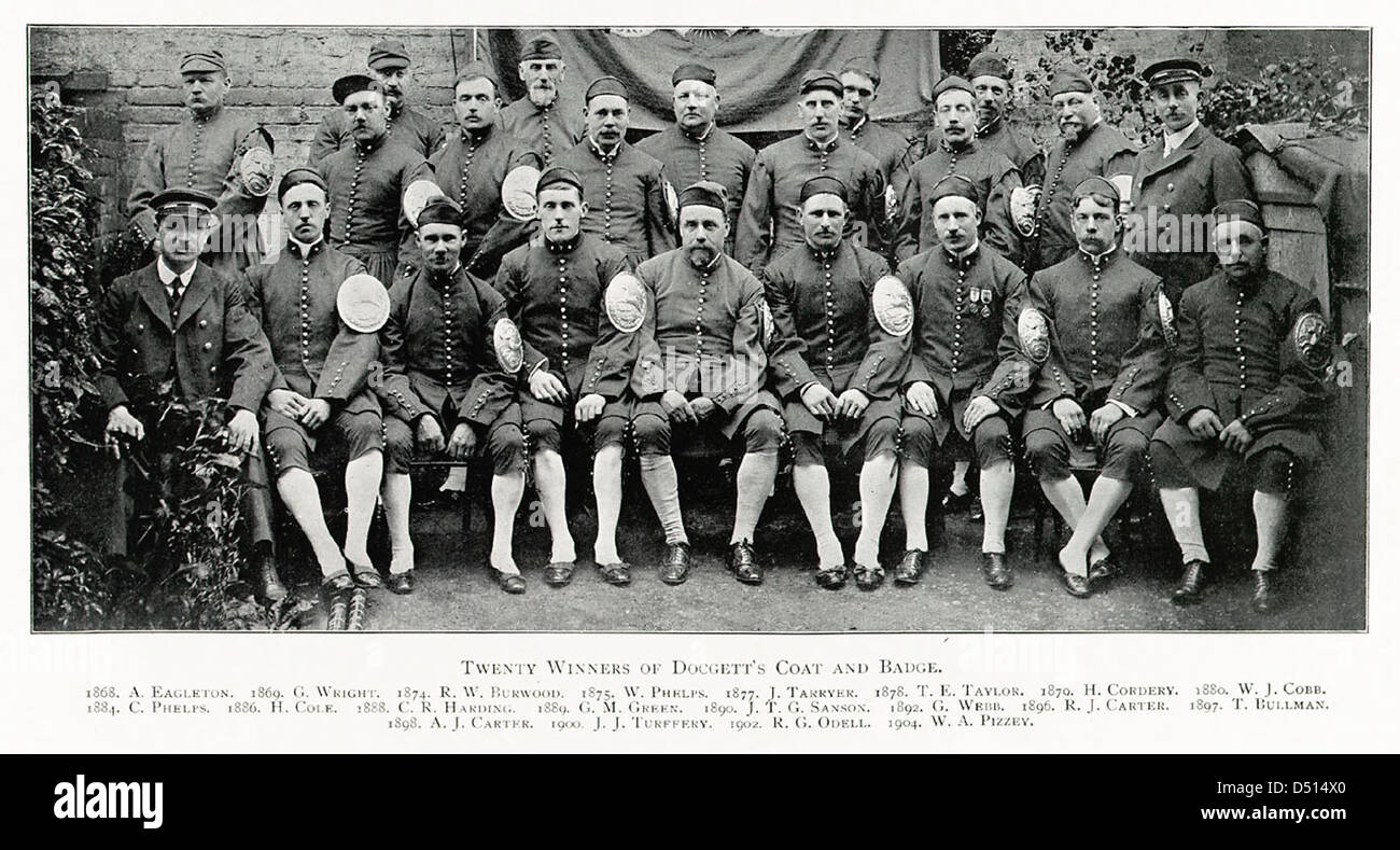 This image features the twenty winners of Doggett's Coat and Badge, a ...
