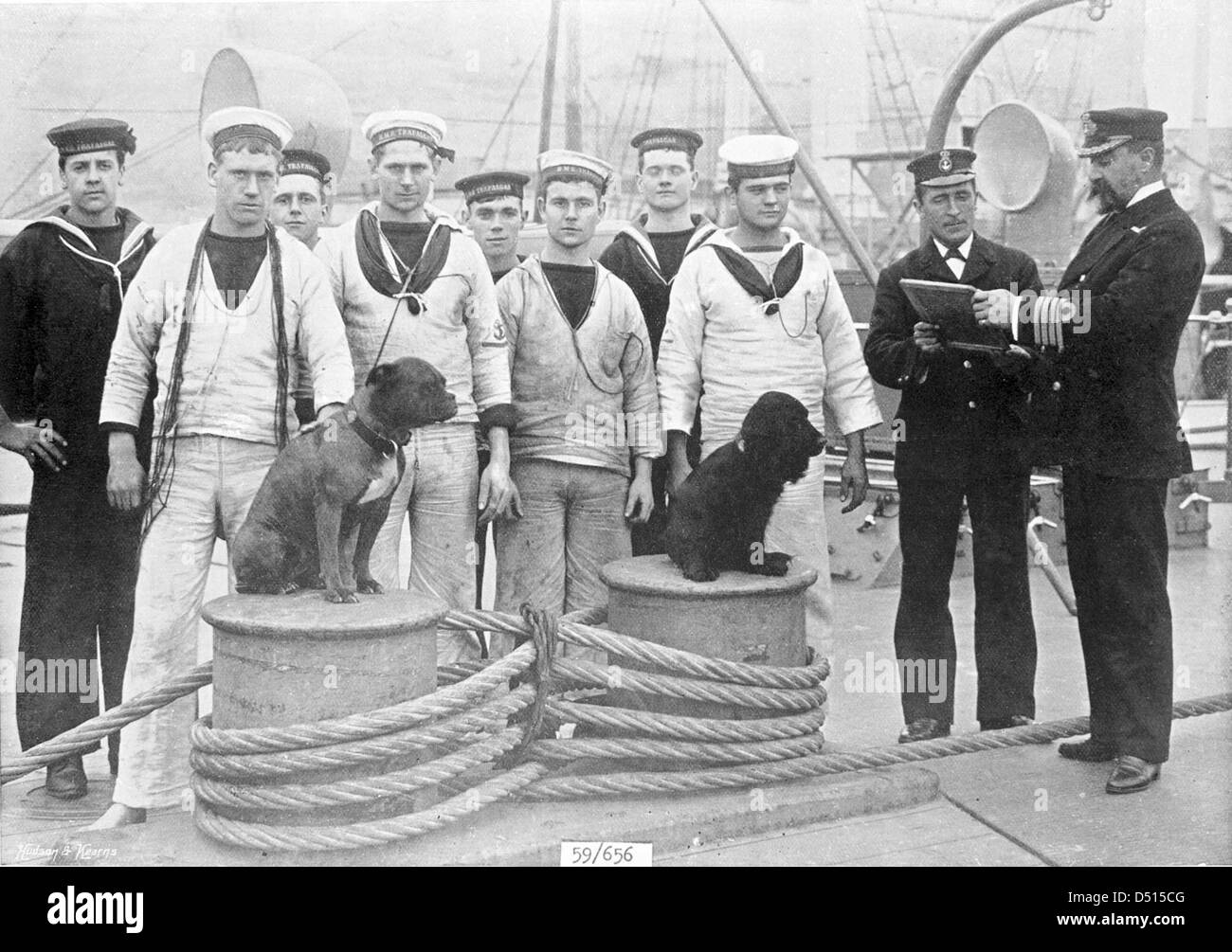 This photograph captures a quarterdeck scene on board the HMS Trafalgar ...