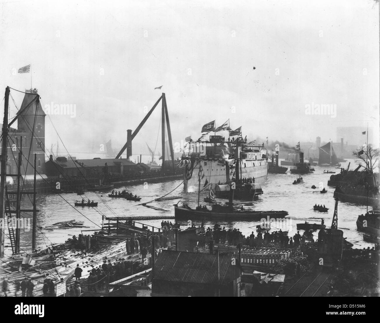 The Japanese warship 'Shikshima' was launched at Thames Ironworks in ...