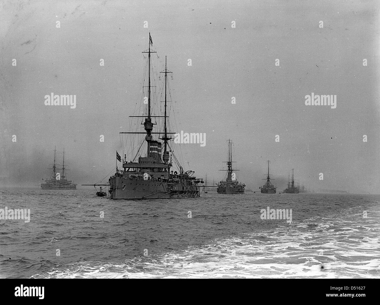 A historic image showing battleships anchored at Spithead during the ...