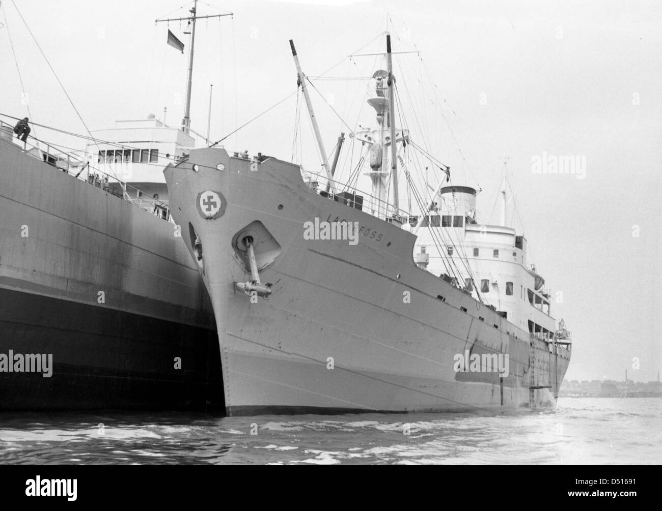 Hamburg, Germany, Container Ship-Lagarfoss-with swastika on the port bow Stock Photo - Alamy