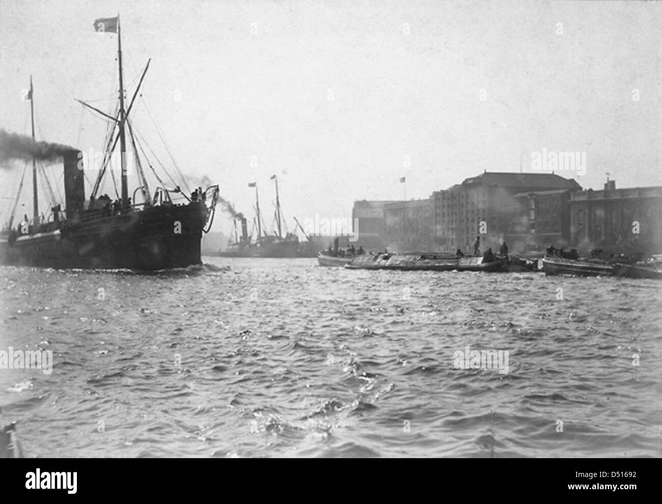 This photograph shows the SS 'Libra', a notable vessel, as it sails off ...