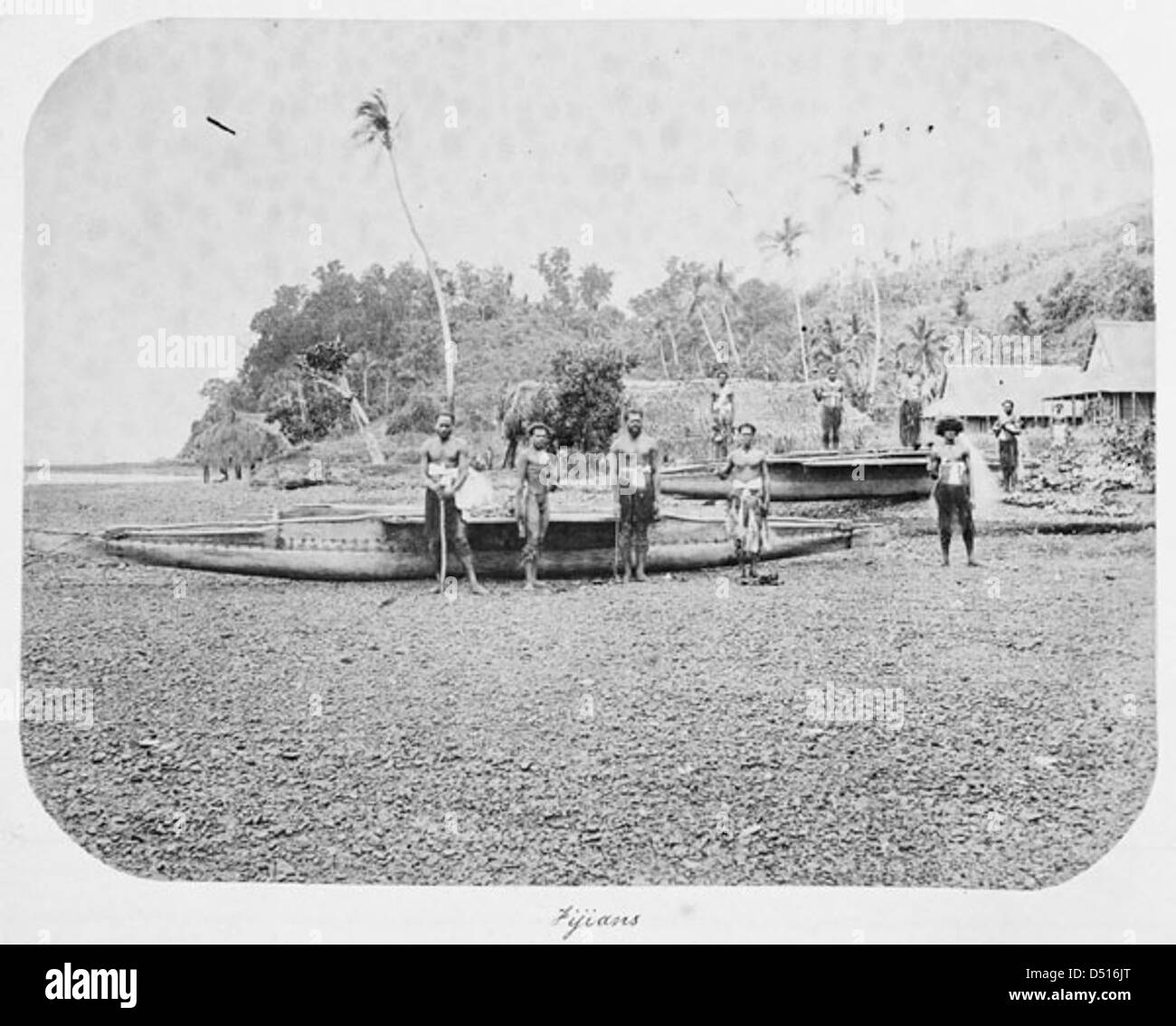 A historical photograph of a group of Fijians at Levuka, a town in Fiji ...