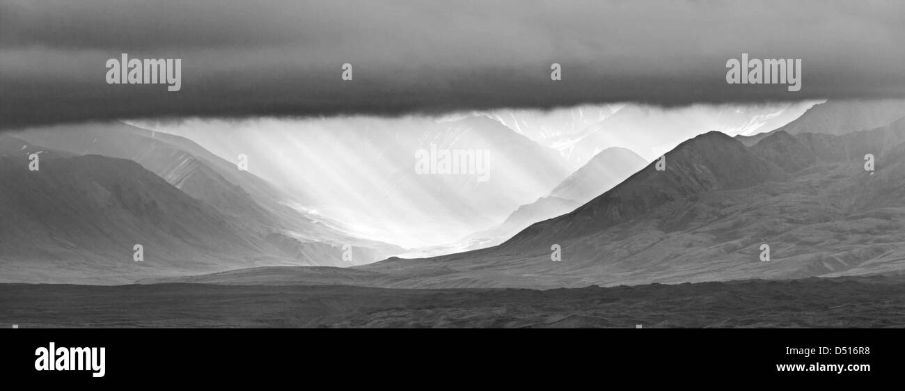 Panorama view south of Alaska Range including Mt. McKinley (Denali ...
