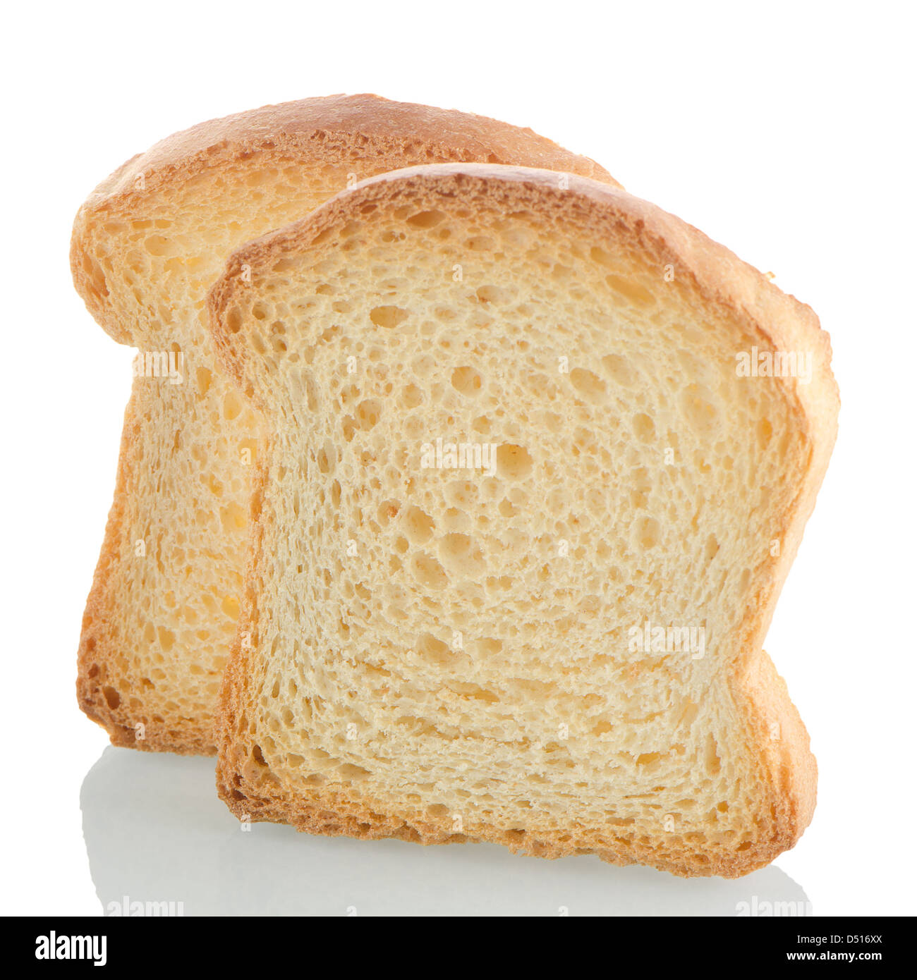Several pieces of golden brown toast on white background Stock Photo ...