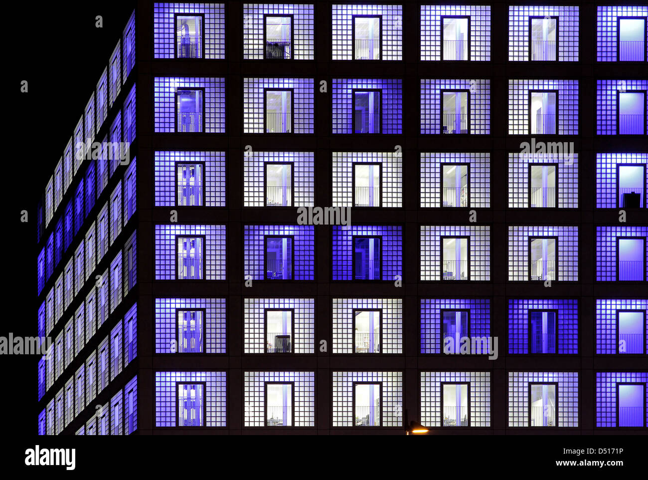 Stuttgart, Germany, the new city library at the Milanese court at night ...