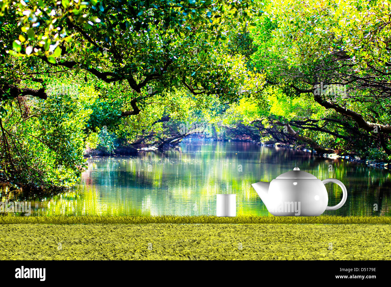 Tea pot with nice green background Stock Photo - Alamy