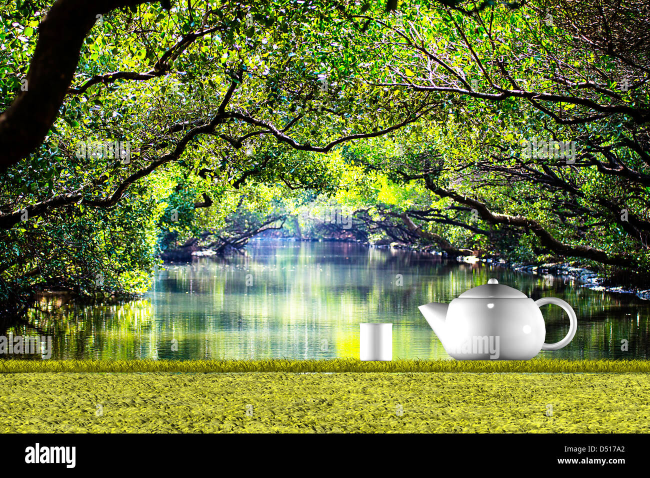 Tea pot with nice green background Stock Photo - Alamy