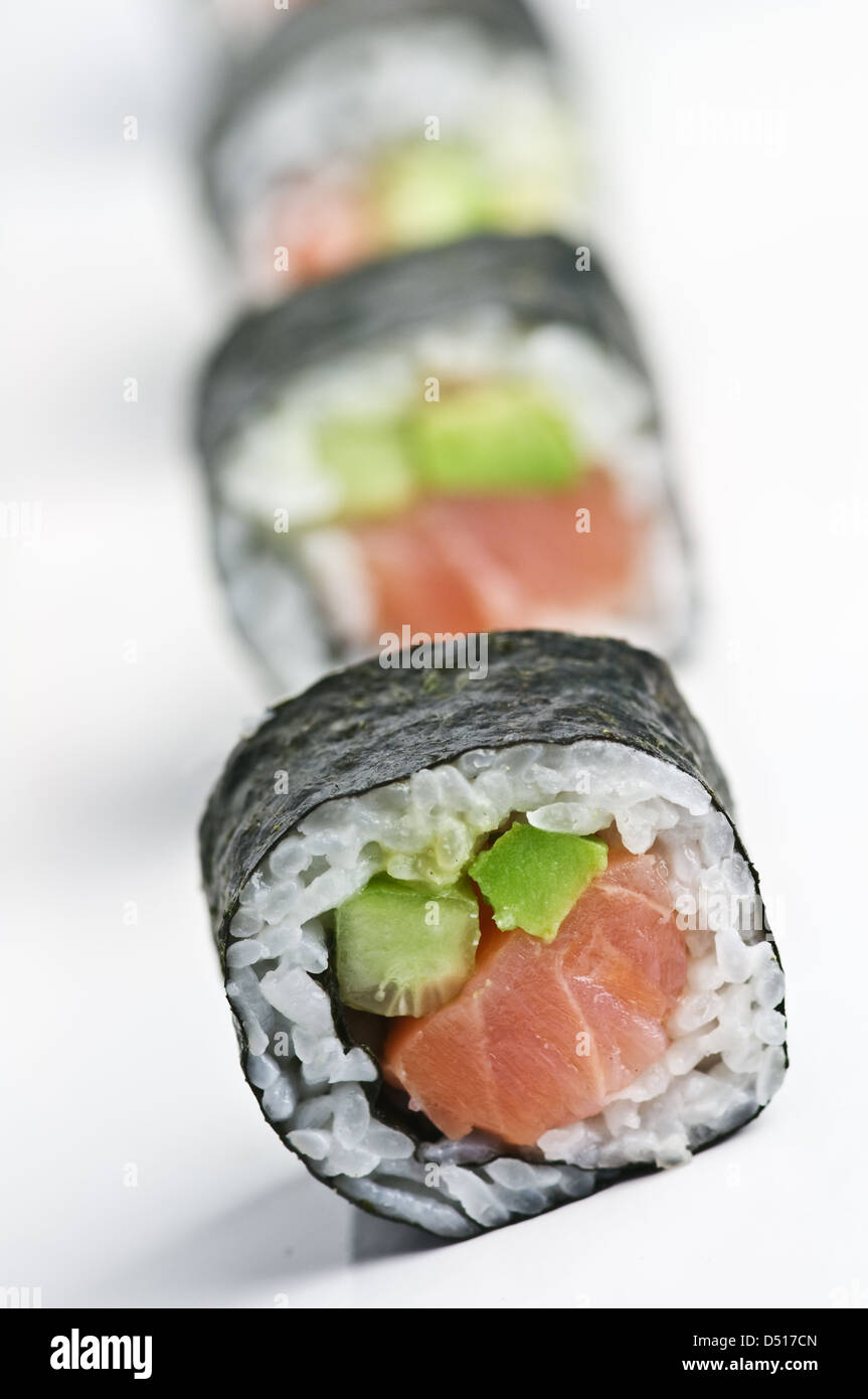 sushi in row on white plate Stock Photo - Alamy