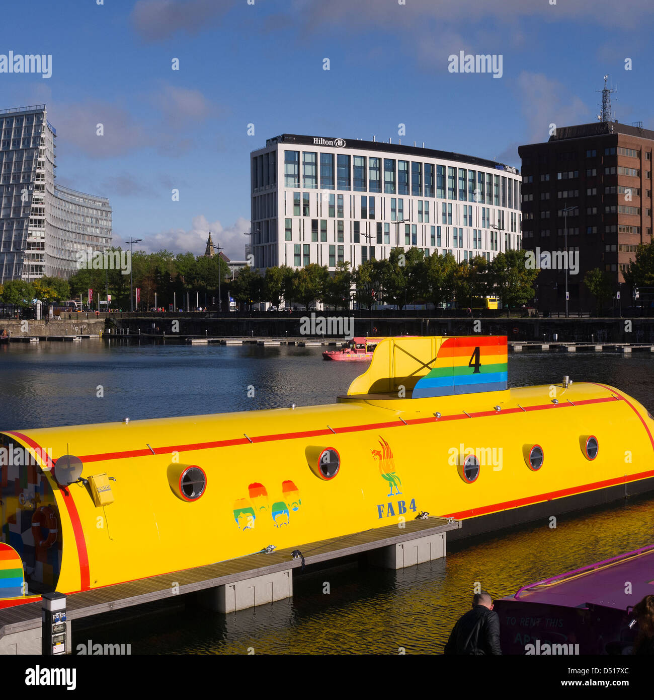 Beatles Yellow Submarine in the Albert Dock in Liverpool England Stock ...