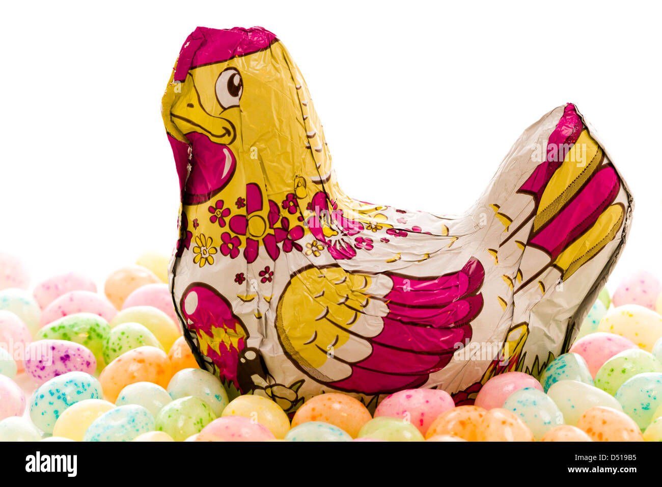 Chocolate chicken prepared for Easter on a white background Stock Photo ...