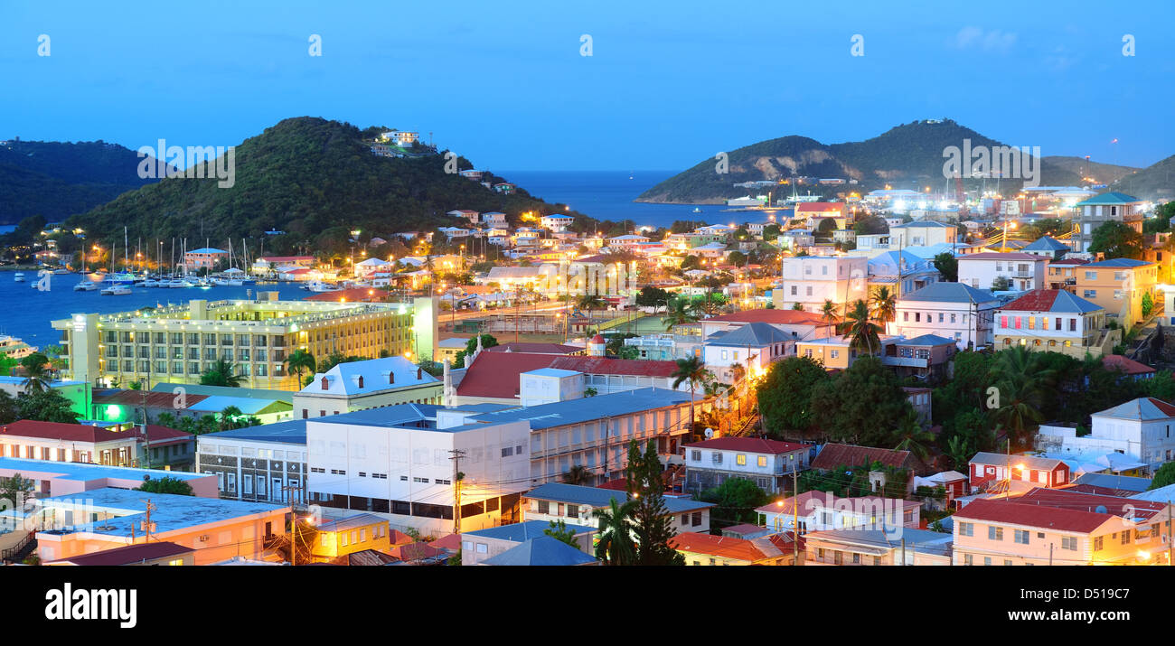Virgin Islands St Thomas mountain panorama view in early morning with ...