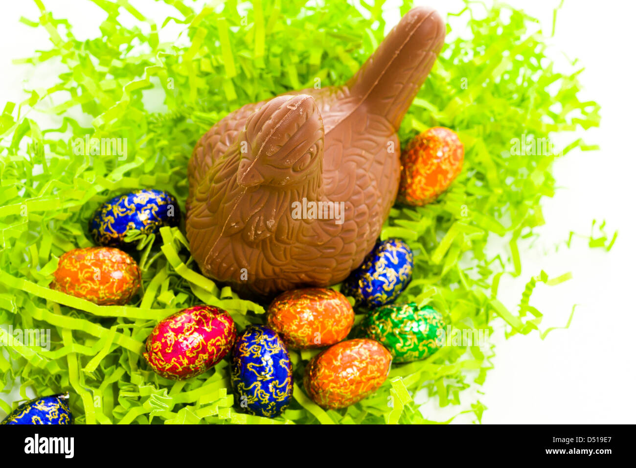 Chocolate chicken prepared for Easter on a white background Stock Photo ...