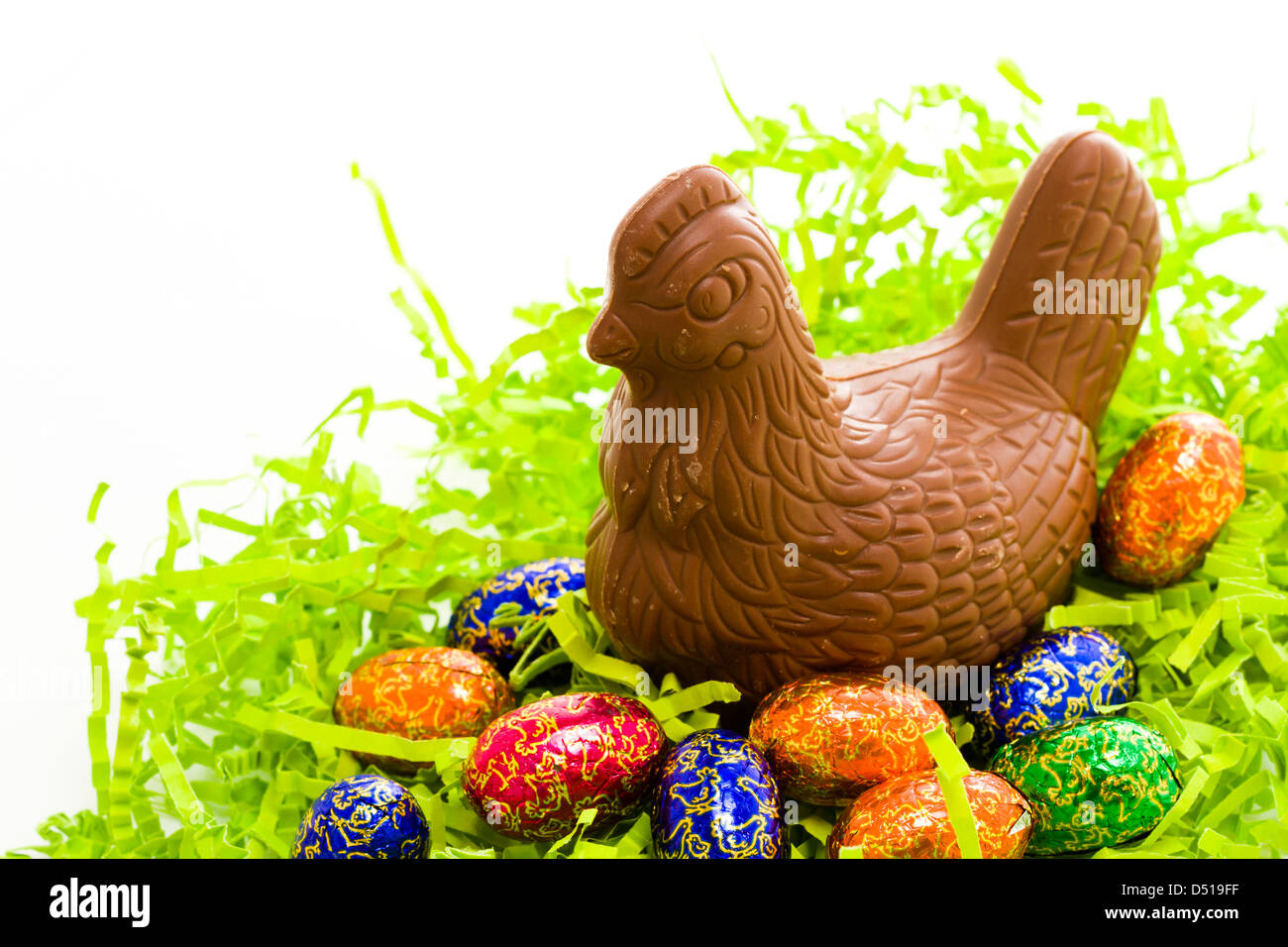 Chocolate chicken prepared for Easter on a white background Stock Photo ...