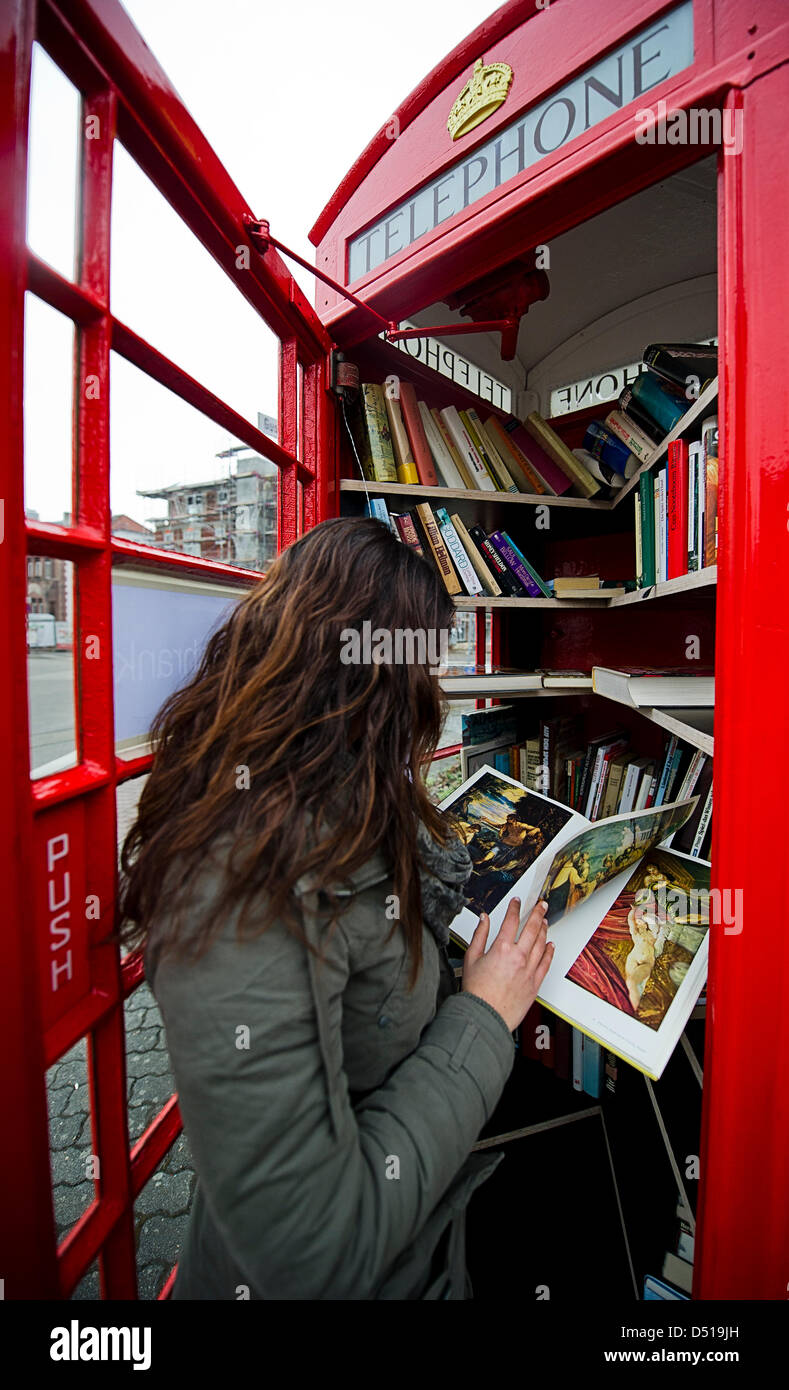 Hanau, Germany. 21 March 2013. A red English telephone booth has been ...