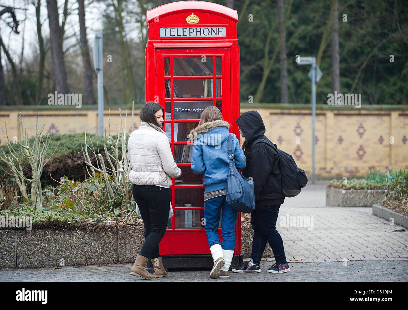 Hanau, Germany. 21 March 2013. A red English telephone booth has been ...