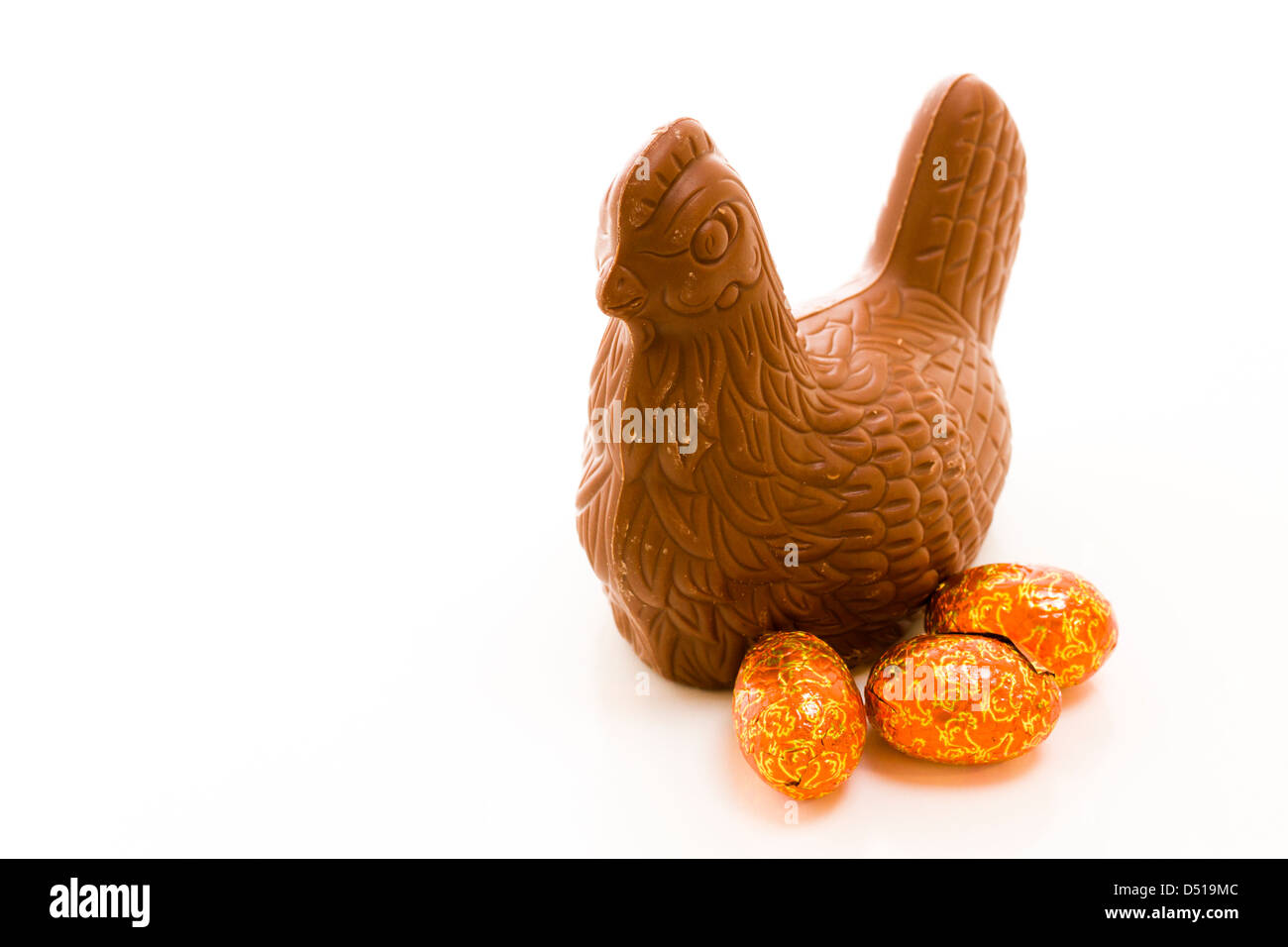 Chocolate chicken prepared for Easter on a white background Stock Photo ...