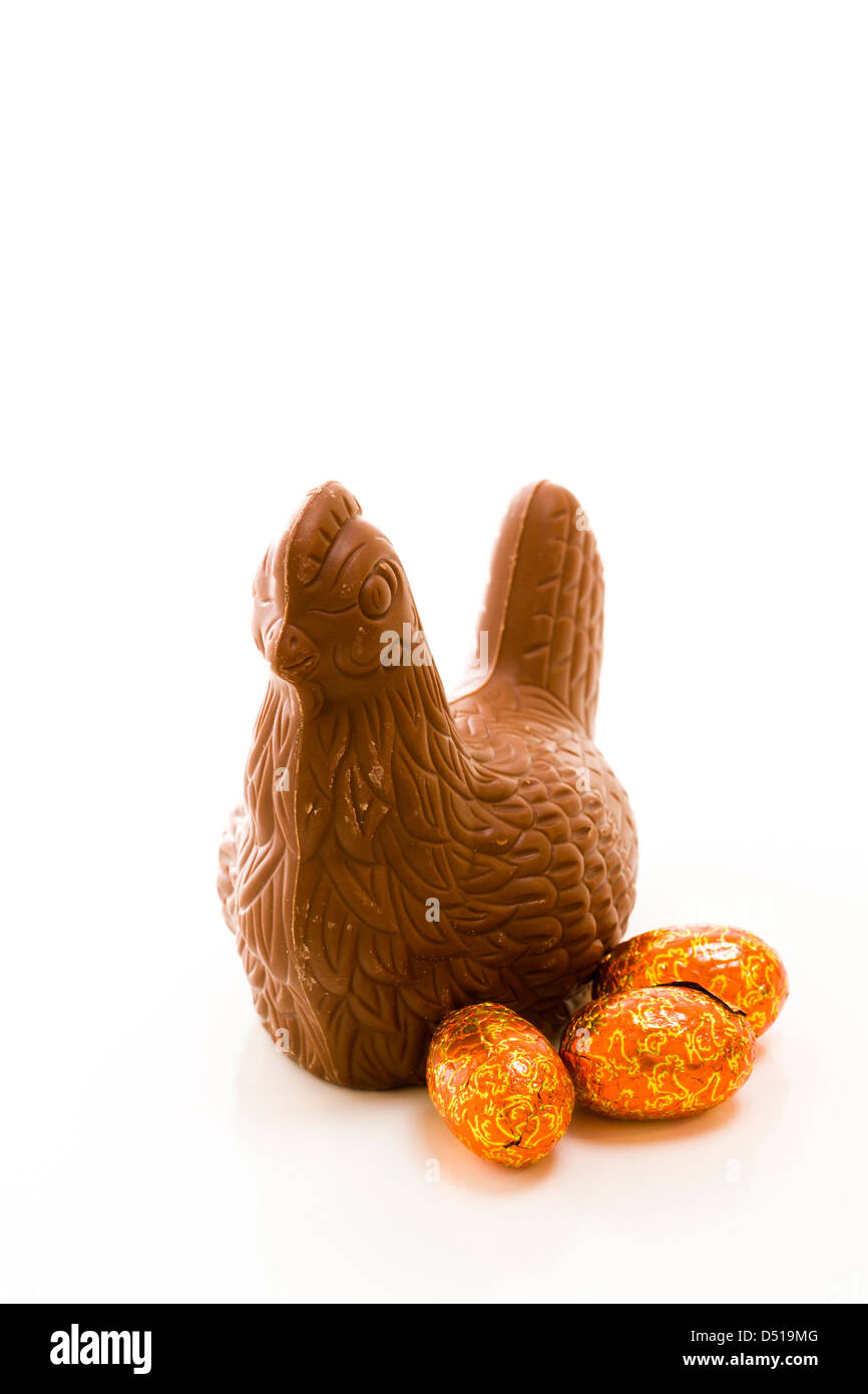 Chocolate chicken prepared for Easter on a white background Stock Photo ...