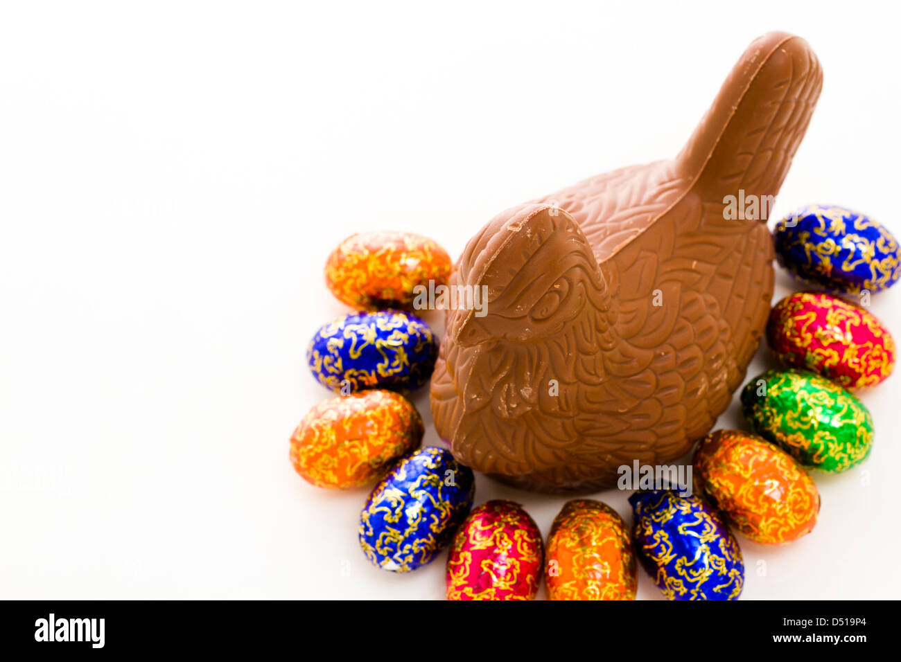 Chocolate chicken prepared for Easter on a white background Stock Photo ...