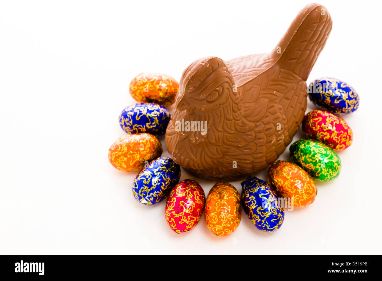 Chocolate chicken prepared for Easter on a white background Stock Photo ...