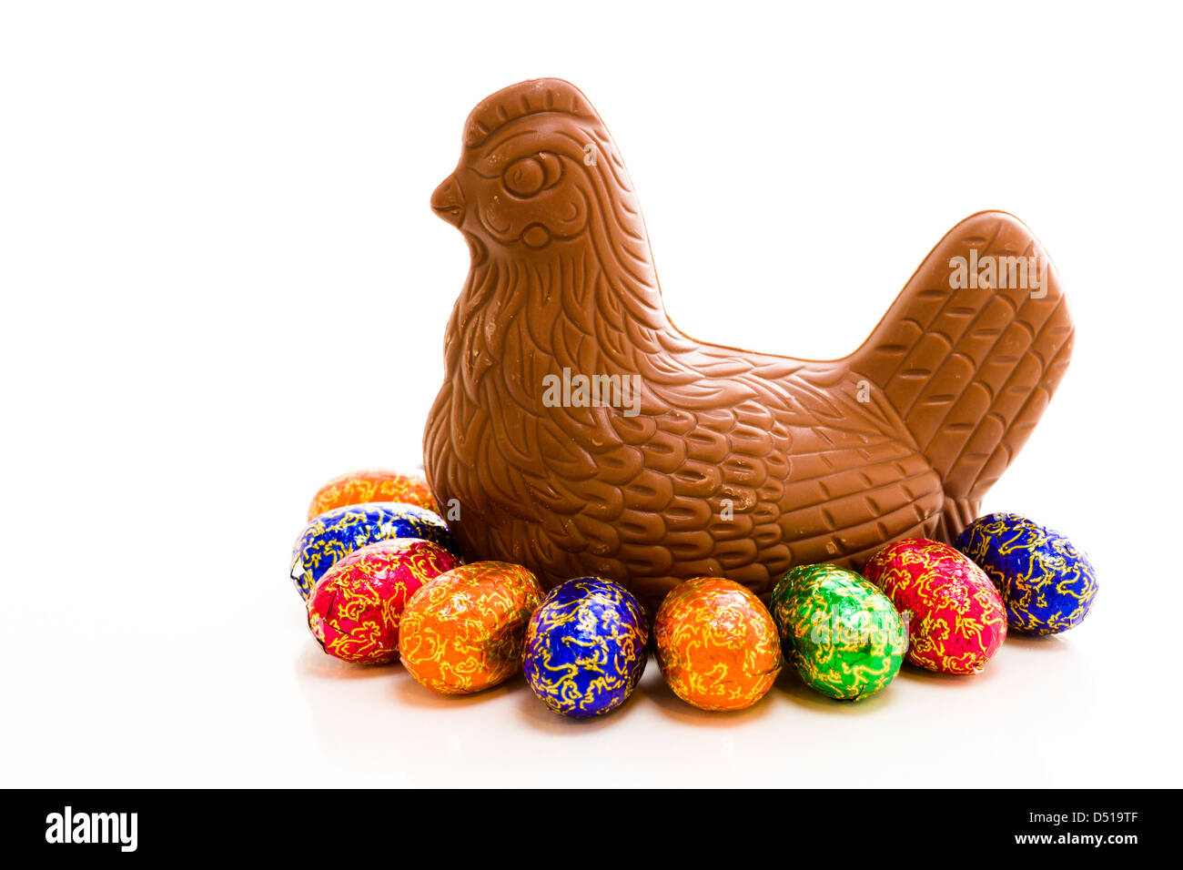 Chocolate chicken prepared for Easter on a white background Stock Photo ...