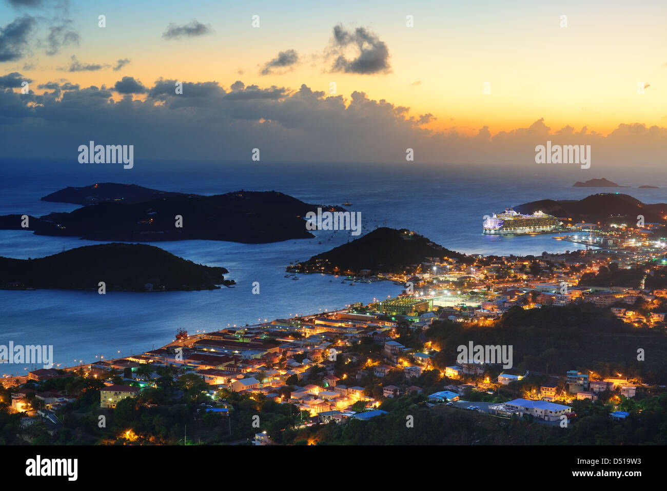 Virgin Islands St Thomas sunset mountain view with colorful cloud ...
