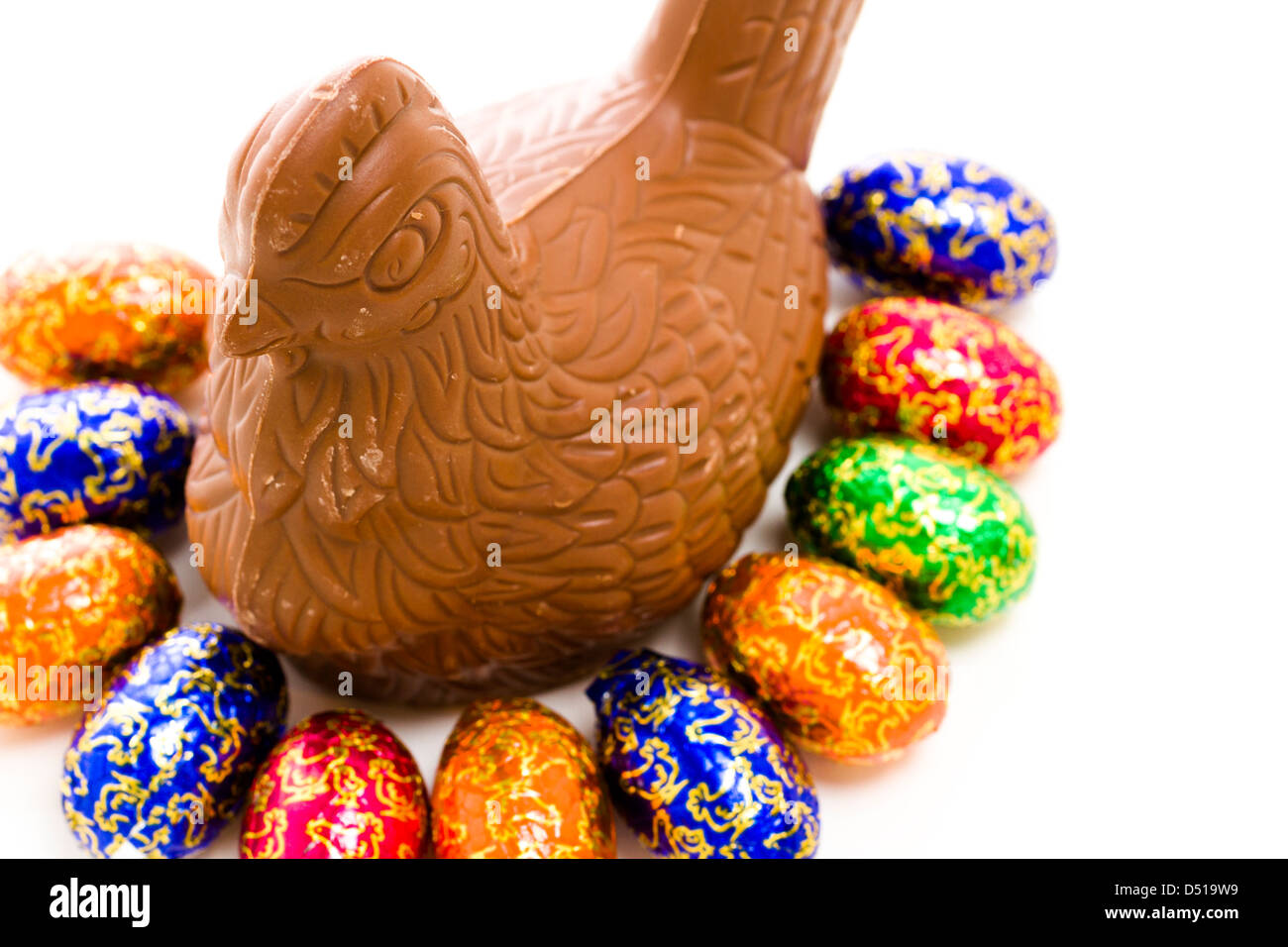 Chocolate chicken prepared for Easter on a white background Stock Photo ...