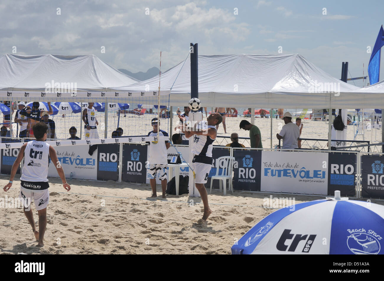 Futevolei (Foot-Volleyball) Tournament Players at Copacabana Beach ...