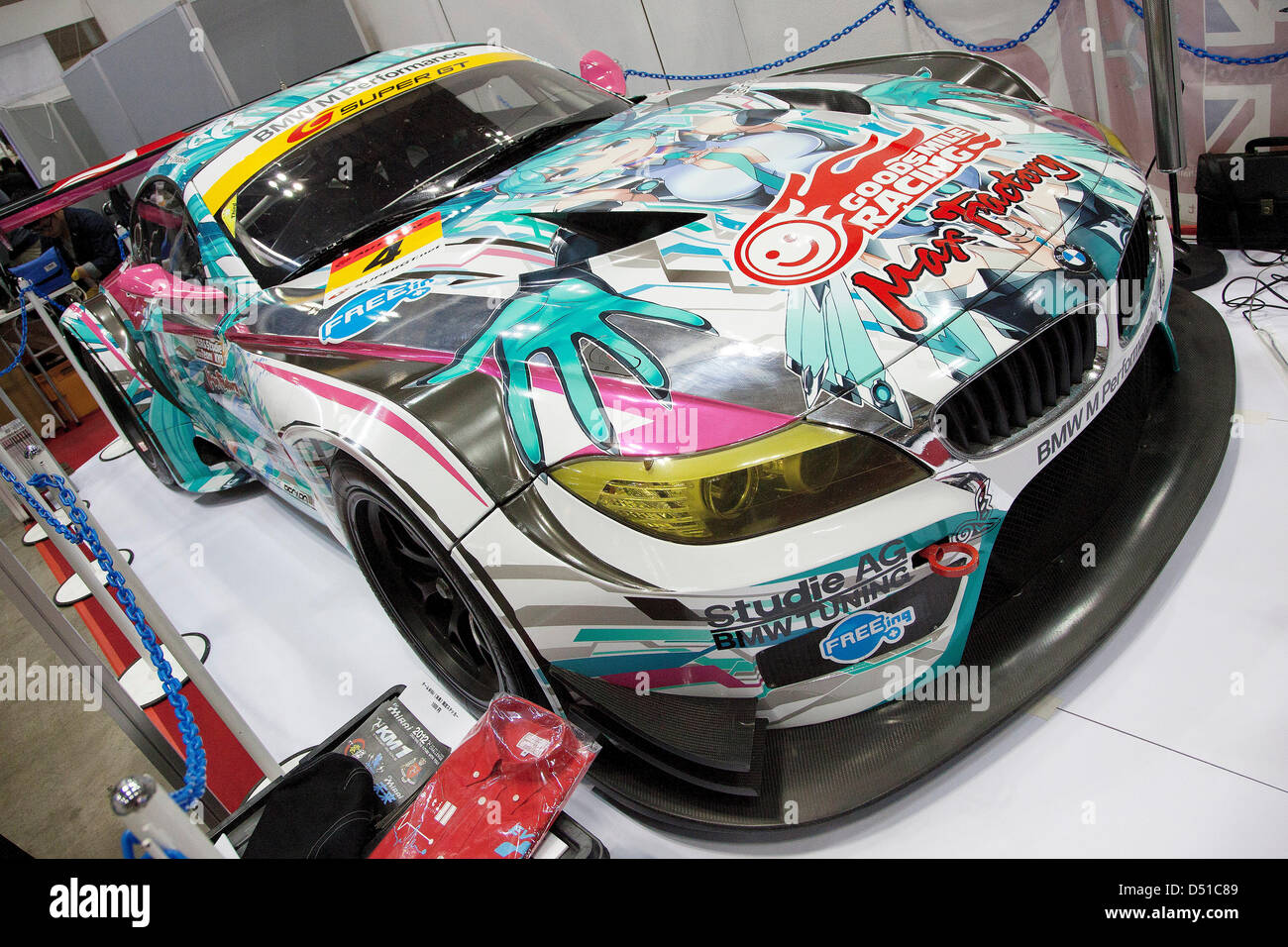 Tokyo, Japan. March 22, 2013. A BMW car with Vocaloid sticks on the ...