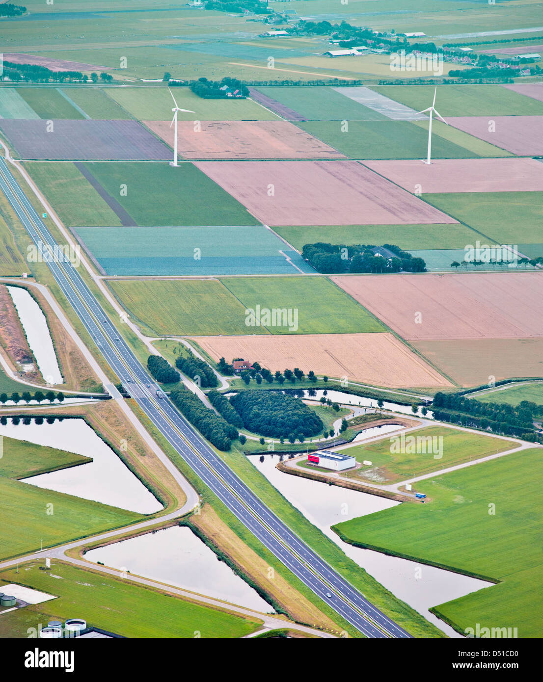 Farm landscape with windmill from above, The Netherlands Stock Photo ...