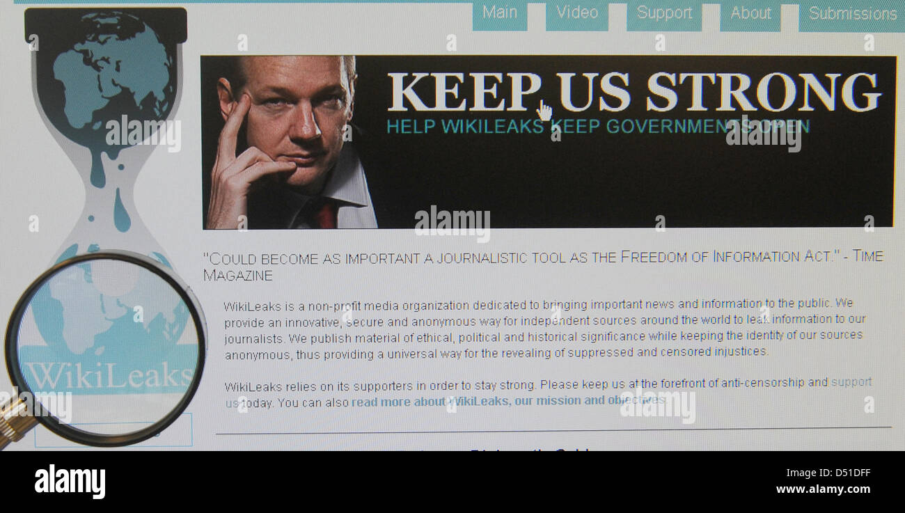 A screenshot of Wikileaks website features the face of Australian ...