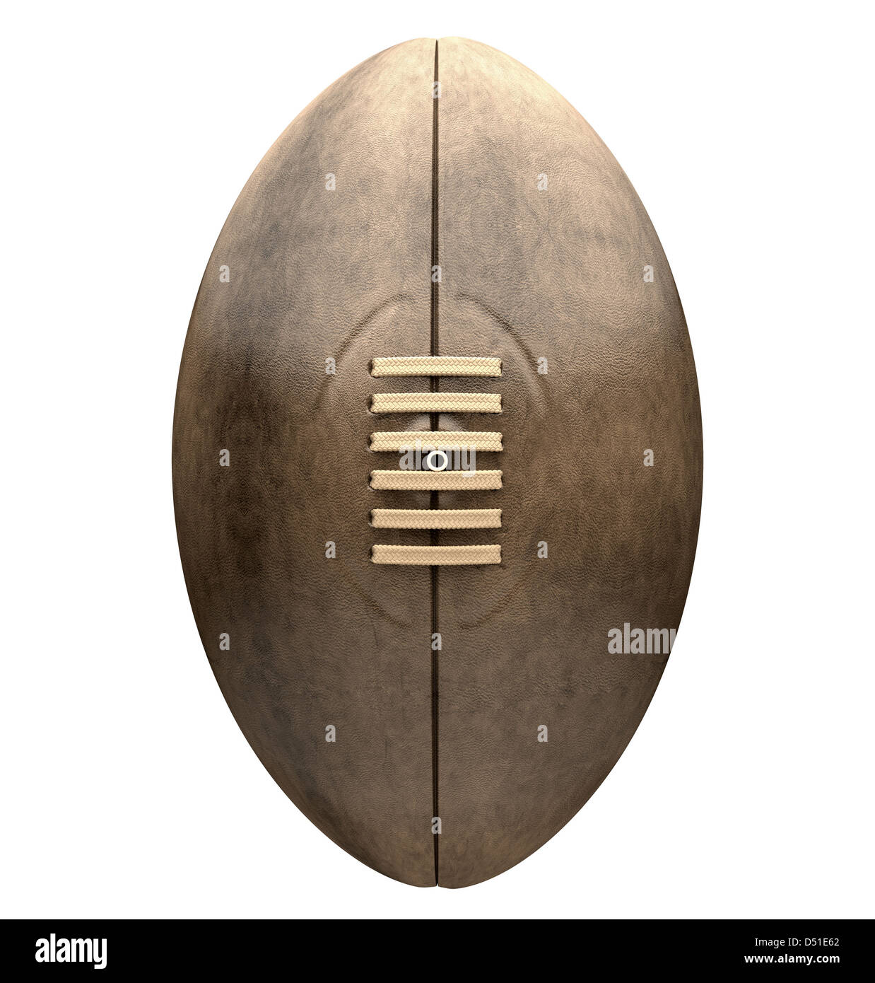 An front view of an old classic leather rugby ball with laces and ...