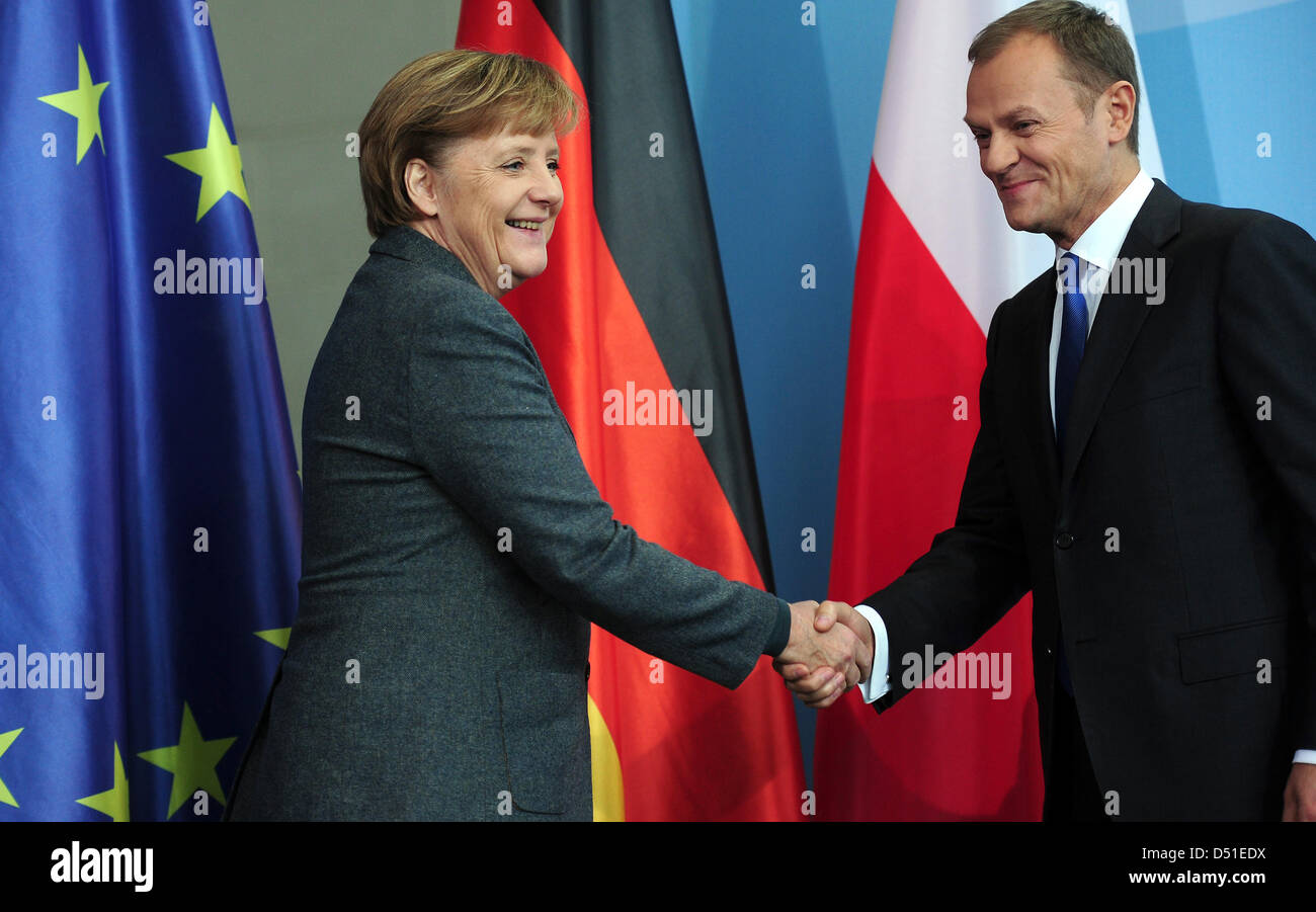 German Chancellor Angela Merkel and Polish Prime Minister Donald Tusk ...