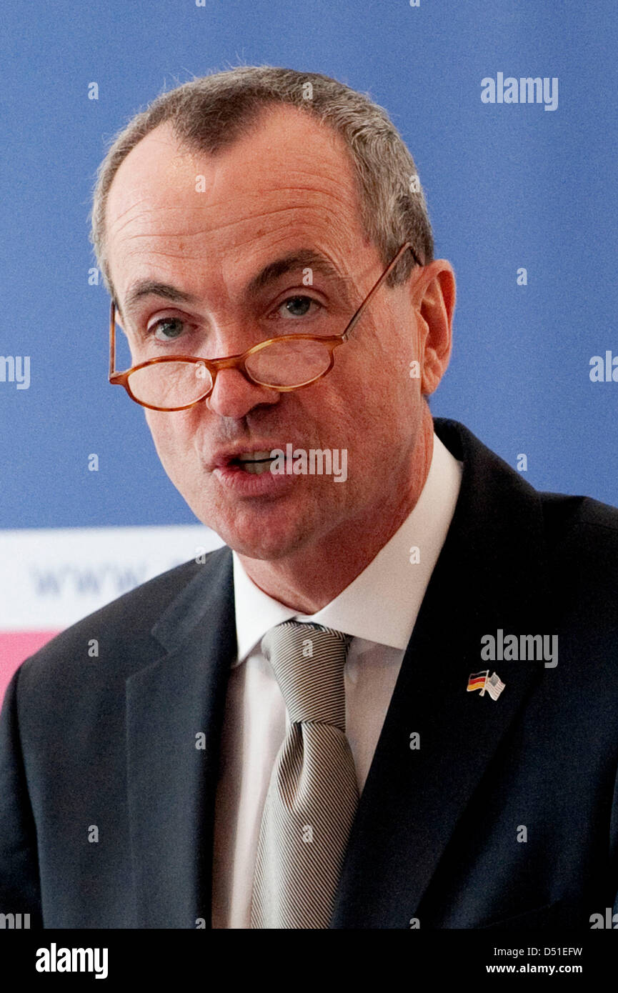US Ambassador to Germany Philip Murphy speaks in front of ...