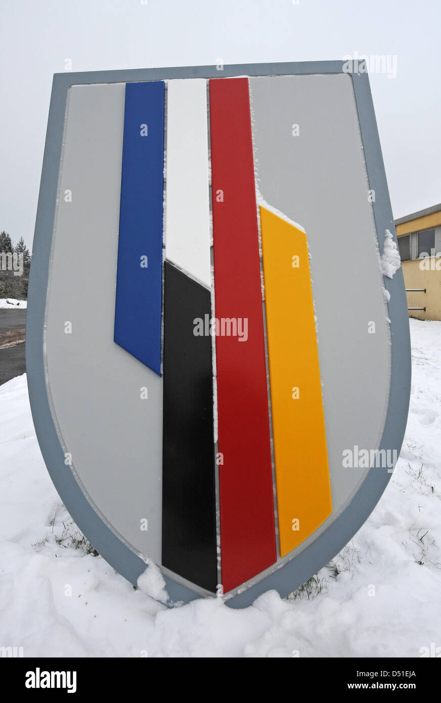 The coat of arms of the German-French brigade is pictured at the ...