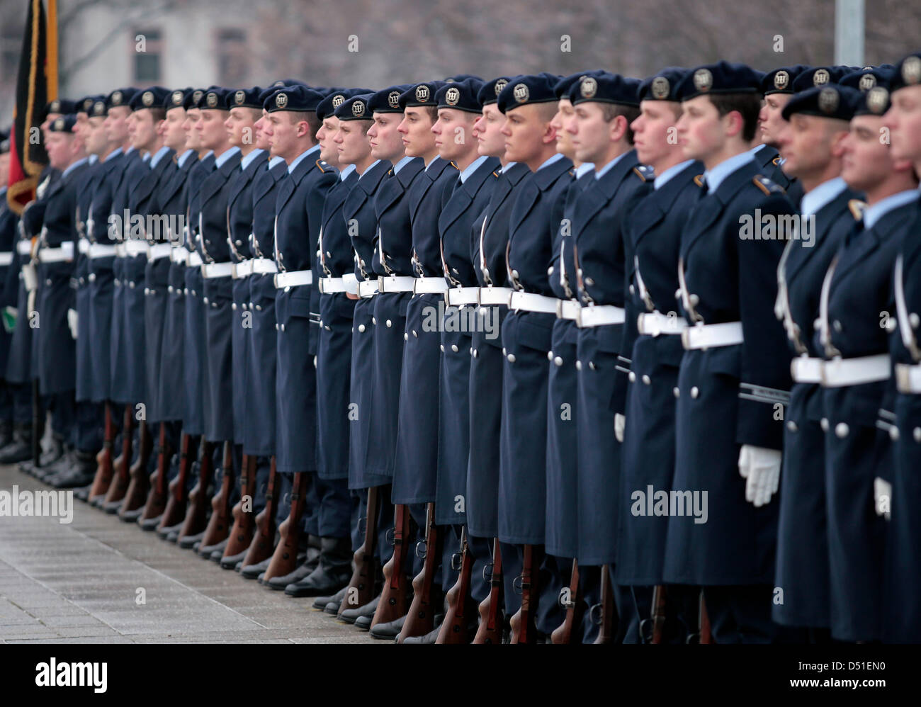 Soldiers stand during the reception ceremony for the Hungarian Defence ...